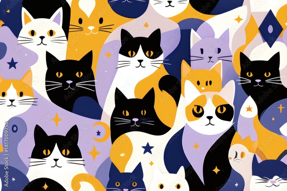 Cute cats pattern wallpaper background vector illustration seamless ...