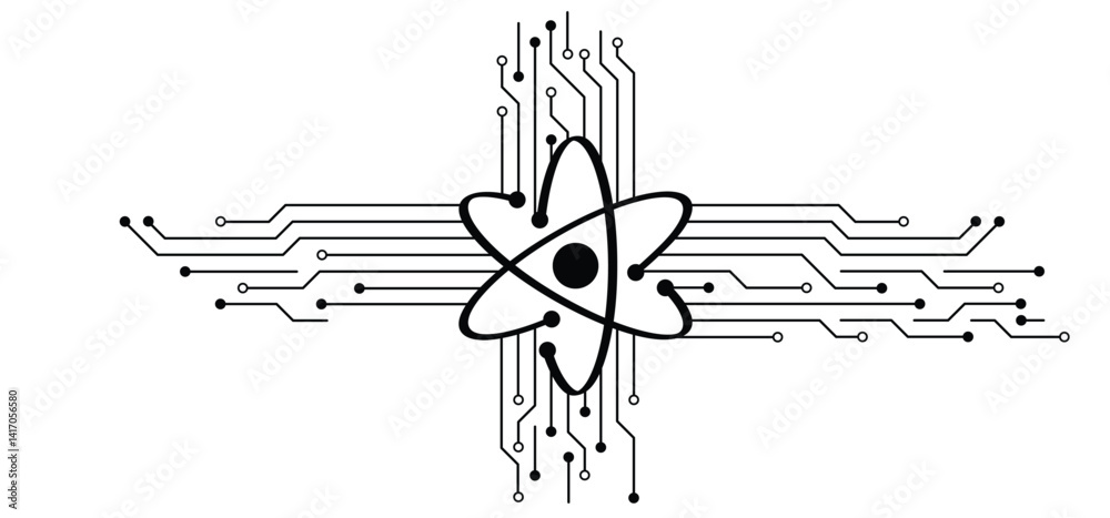 Science symbol, element of atoms with circuit board or electronic ...