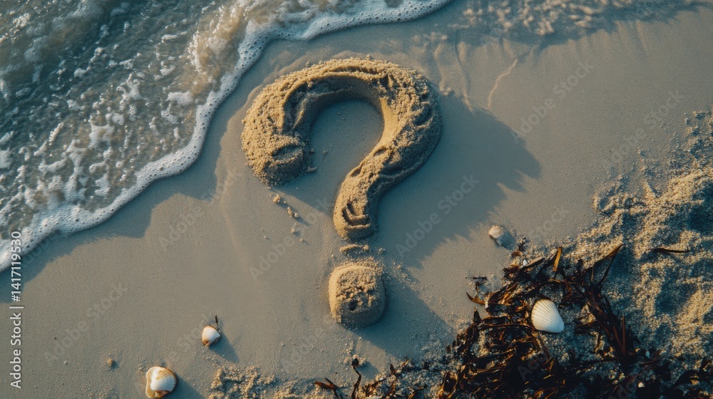 Sand question mark on beach reveals curiosity about nature and the ...