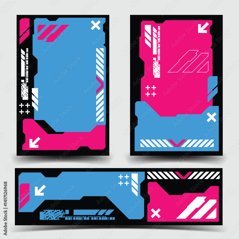 y2k 2000s scifi cyberpunk retro-futuristic layout template set dashboard HUD for ux-ui ...