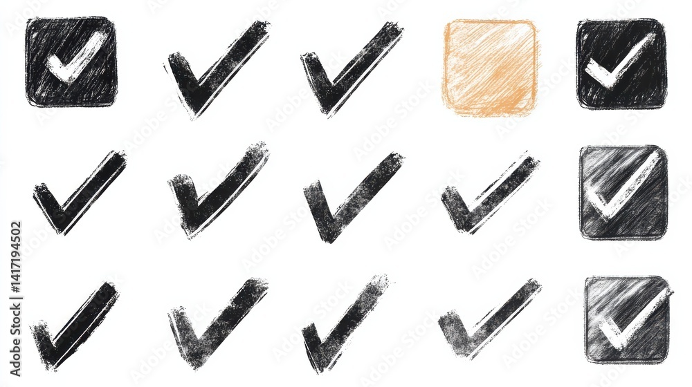 Hand drawn grunge texture tick, mark, checkboxes, correct or wrong ...