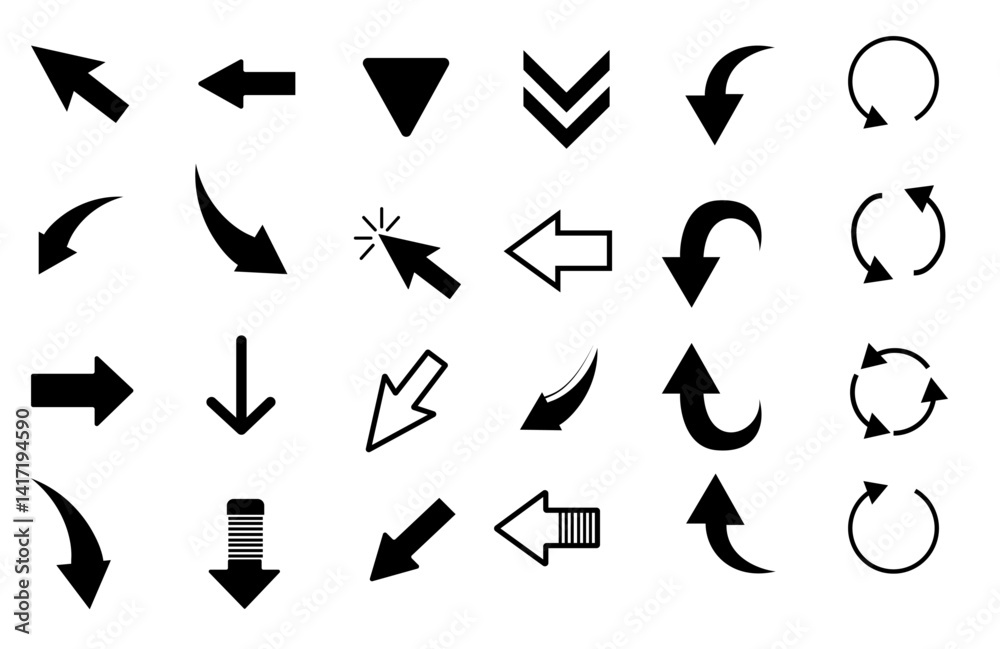 Big Black Arrow Icon Set — Modern and Simple Arrow Symbols Collection. Includes cursors ...
