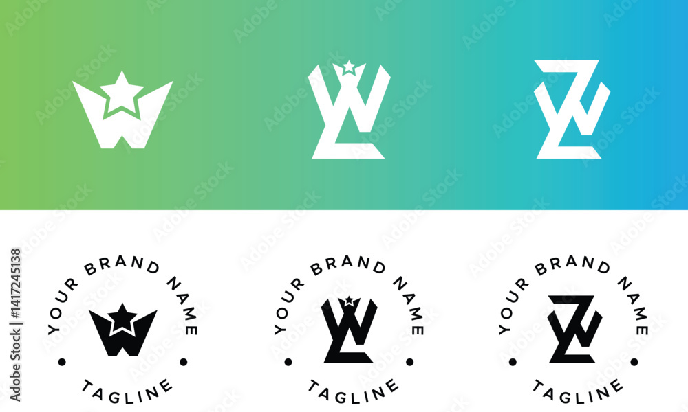 LW star symbol, W star monogram, ZW symbol Monogram style design to use ...