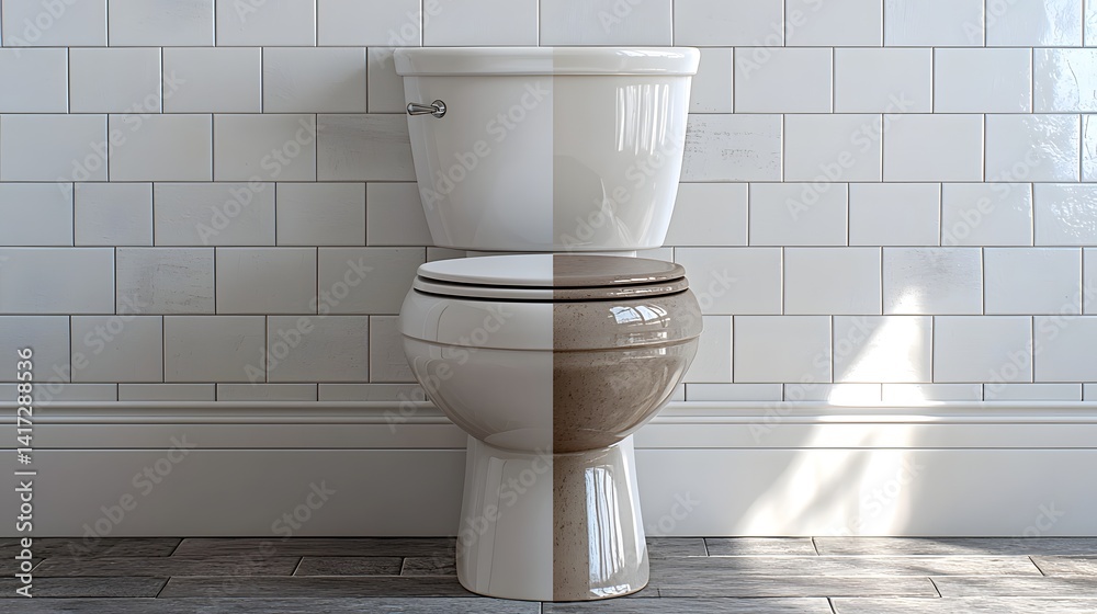Toilet Hygiene Comparison - Clean vs Dirty Bathroom Interior Stock ...