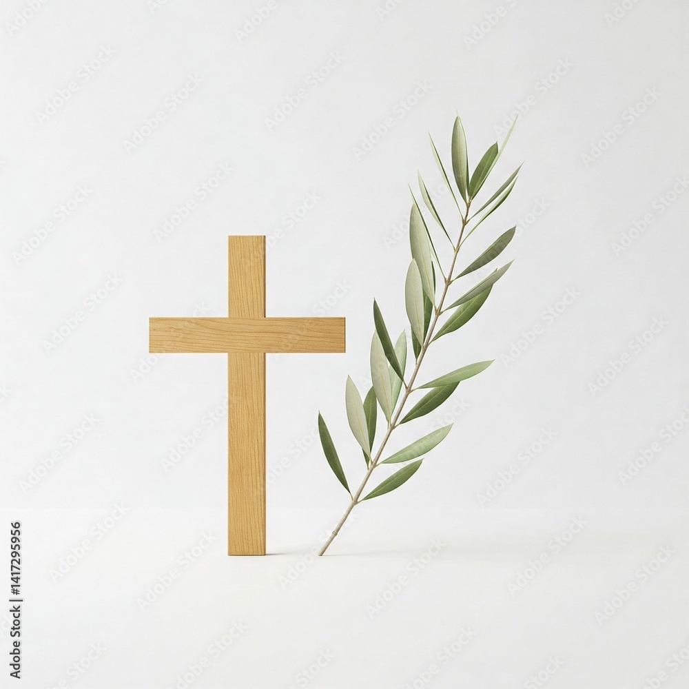 Croix chrétienne et rameau d'olivier : symbole spirituel de foi et de ...