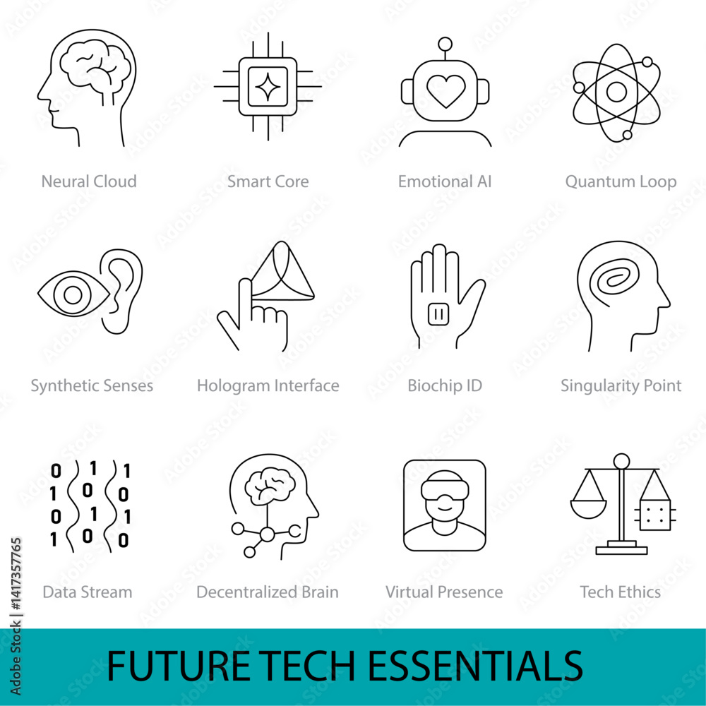 Image vectorielle Stock Future Tech Essentials – 12 Editable Line Icons ...