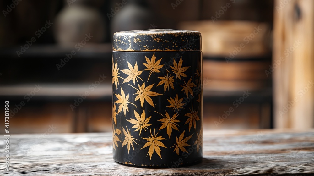 Stock-Illustration „Antique Japanese tea caddy with black lacquer and ...