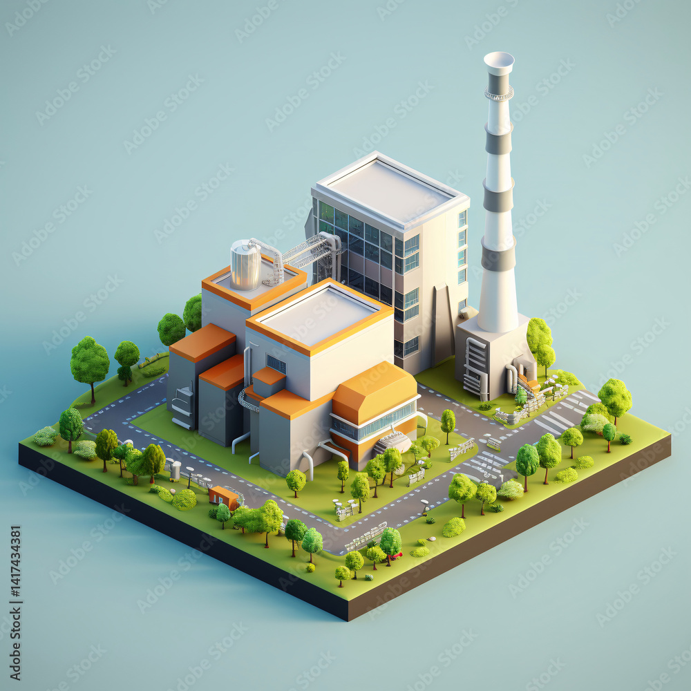 3D simple small model with nuclear power plant for electricity ...