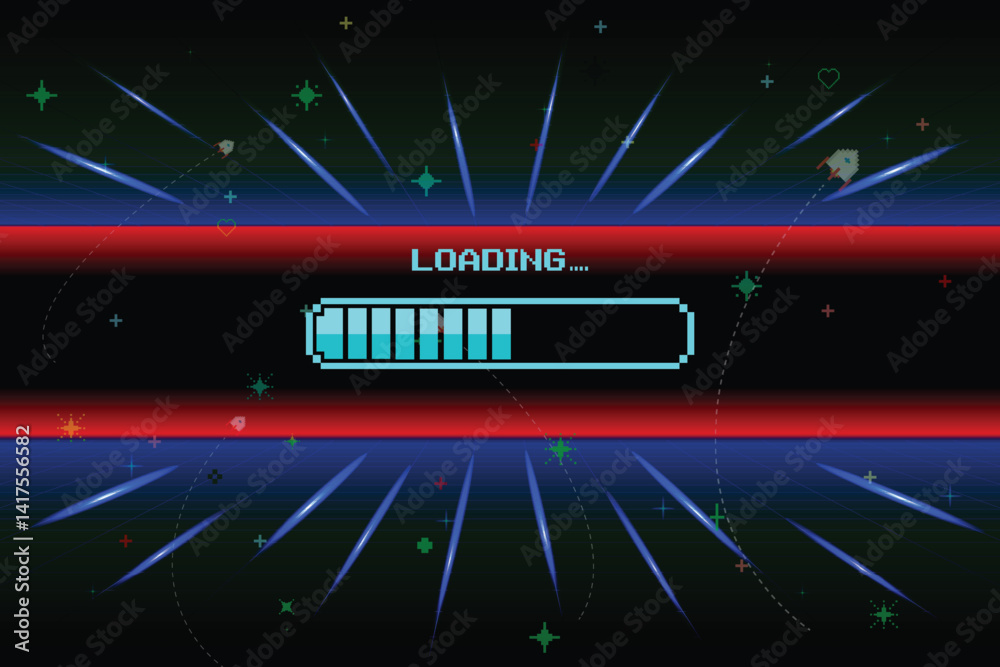 LOADING. pixel art. 8 bit. retro game. for game assets in vector ...