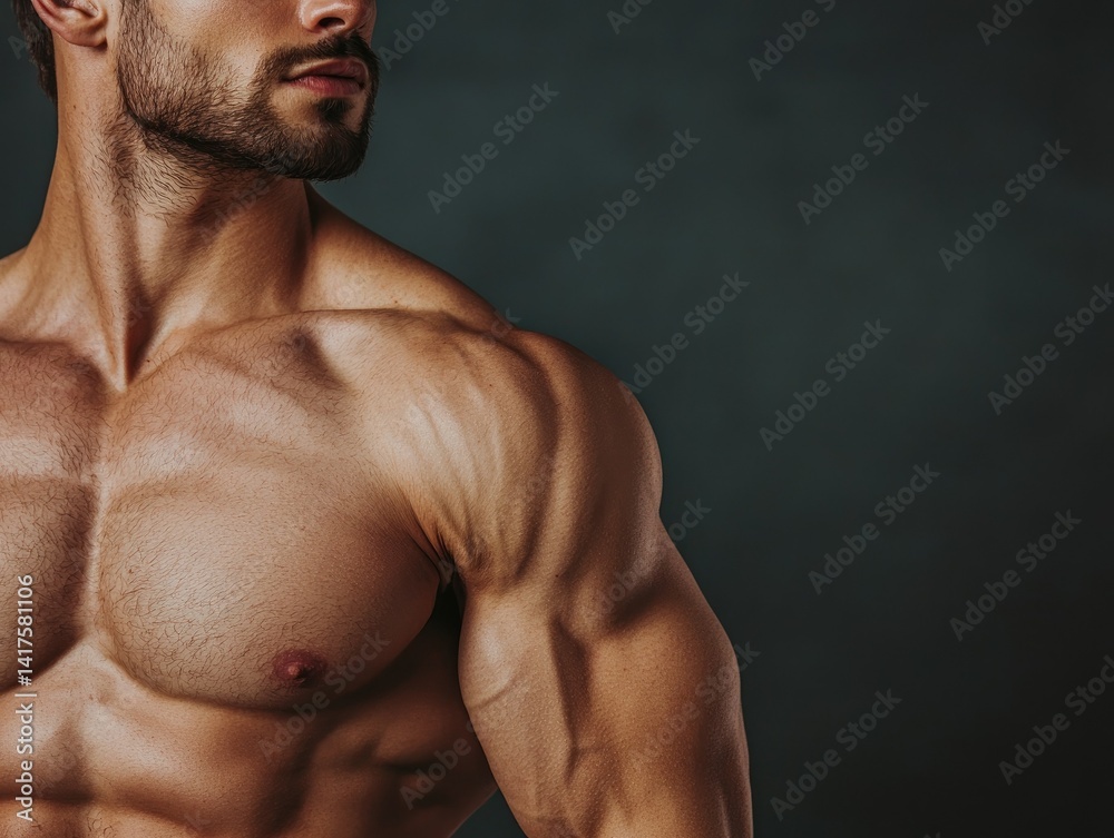 Muscular Man's physique: A close-up, capturing the sculpted physique of ...
