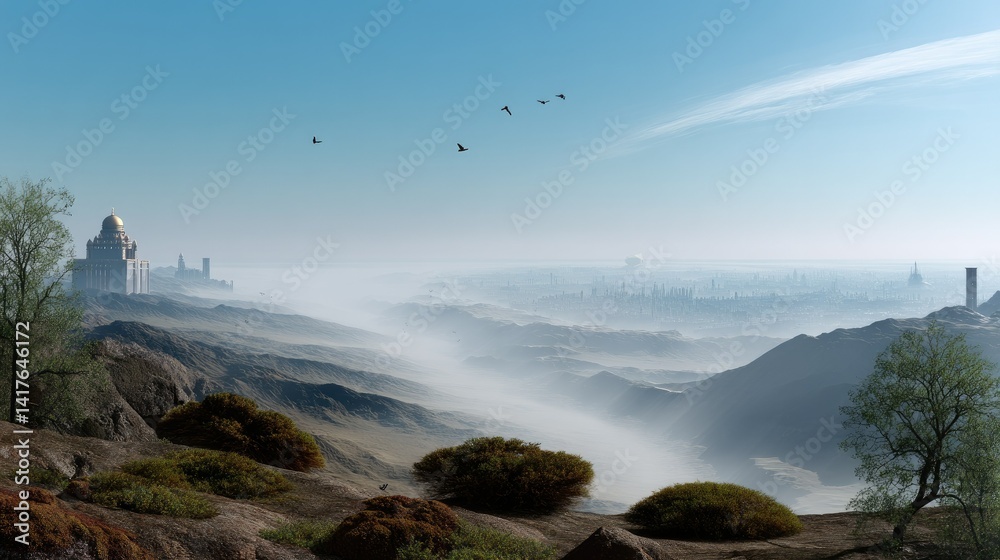 Mist-Shrouded Ancient City: A mysterious and captivating scene of an ...