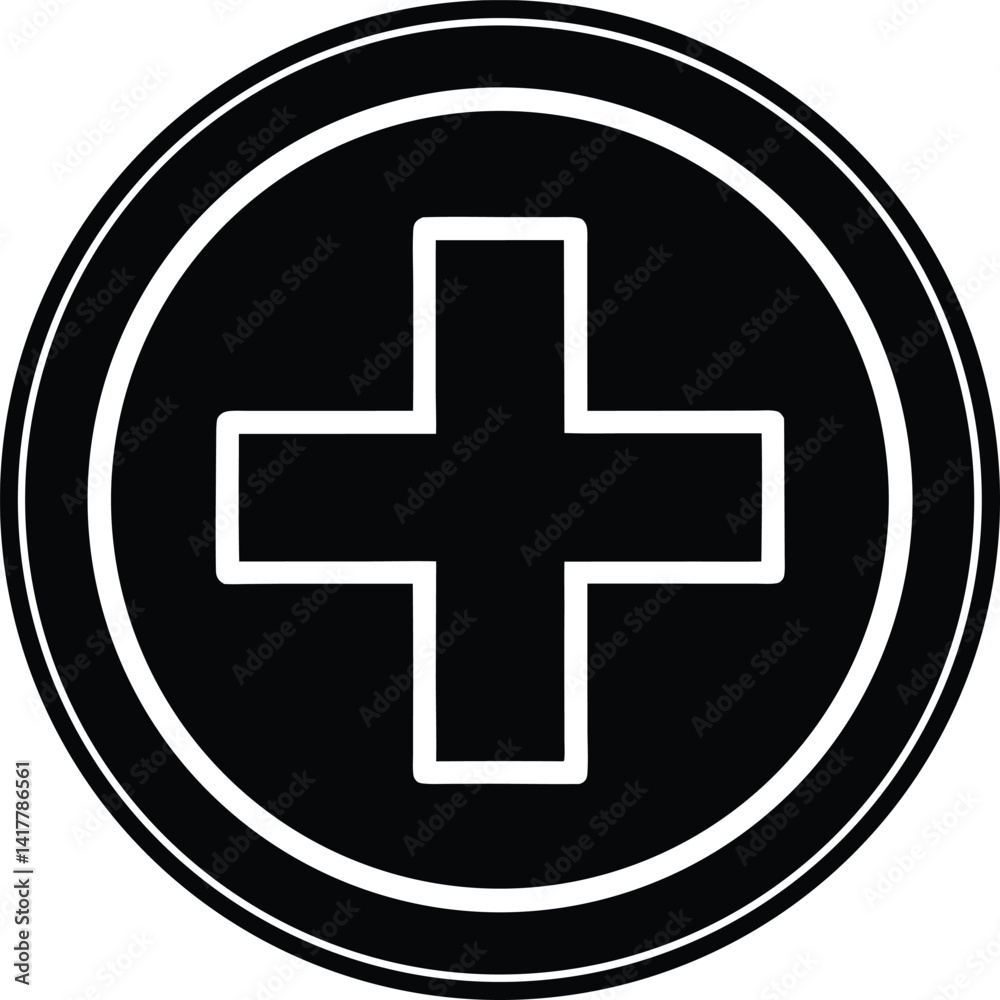 Plus Sign Circle Silhouette Black Vector | Add Symbol Icon for UI ...