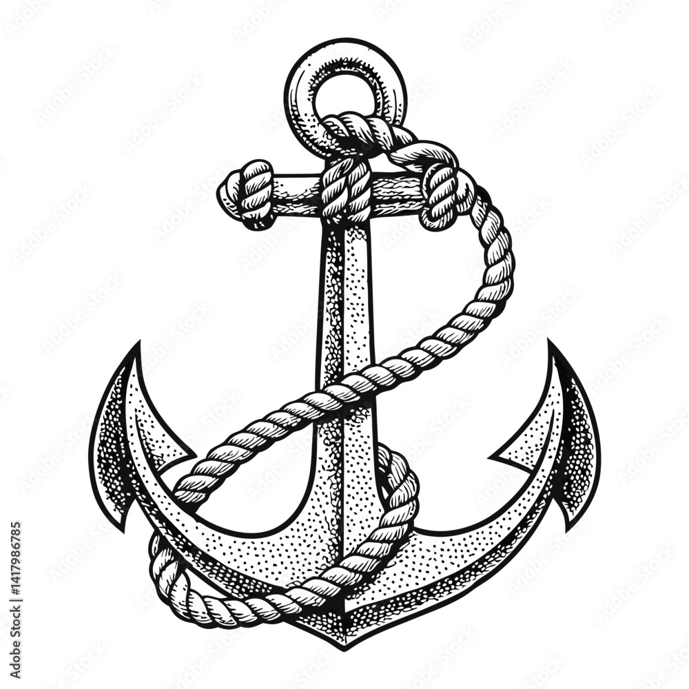 Monochromatic line-art anchor illustration – detailed nautical design ...