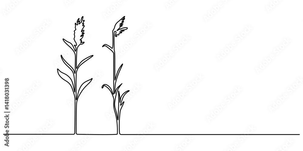 Abstract meadow line with grass. Continuous one line drawing. Vector ...