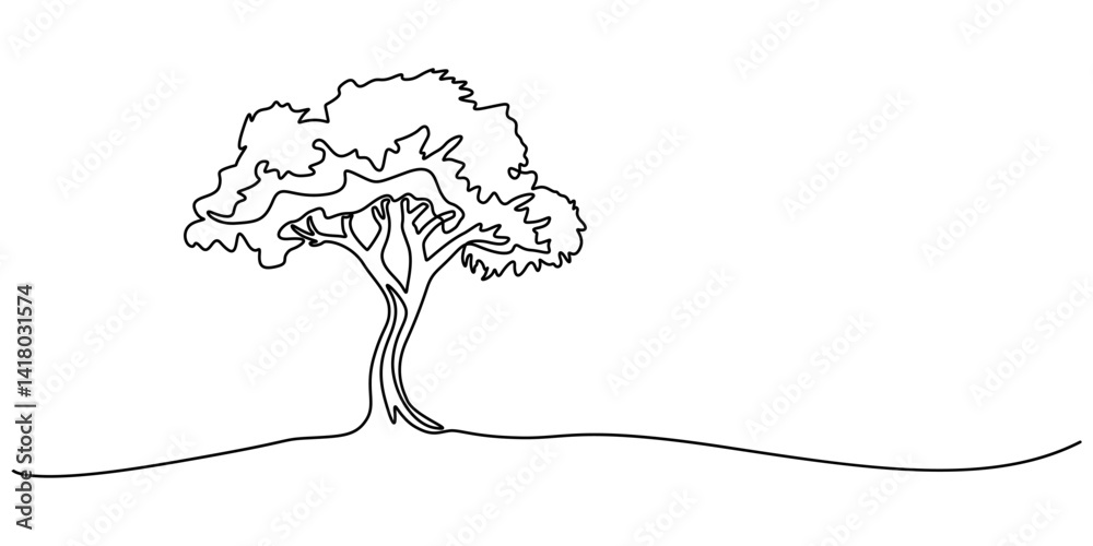 Continuous line drawing of tree on white background. Vector ...