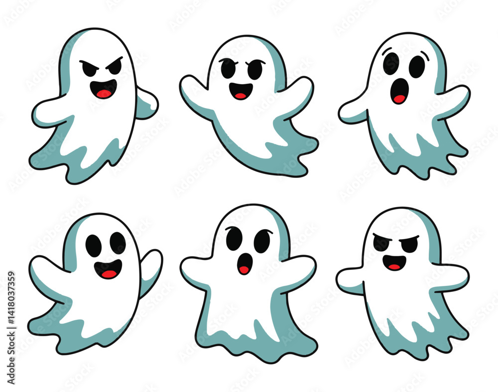 Halloween cute ghost collection spooky character vector design Stock ...