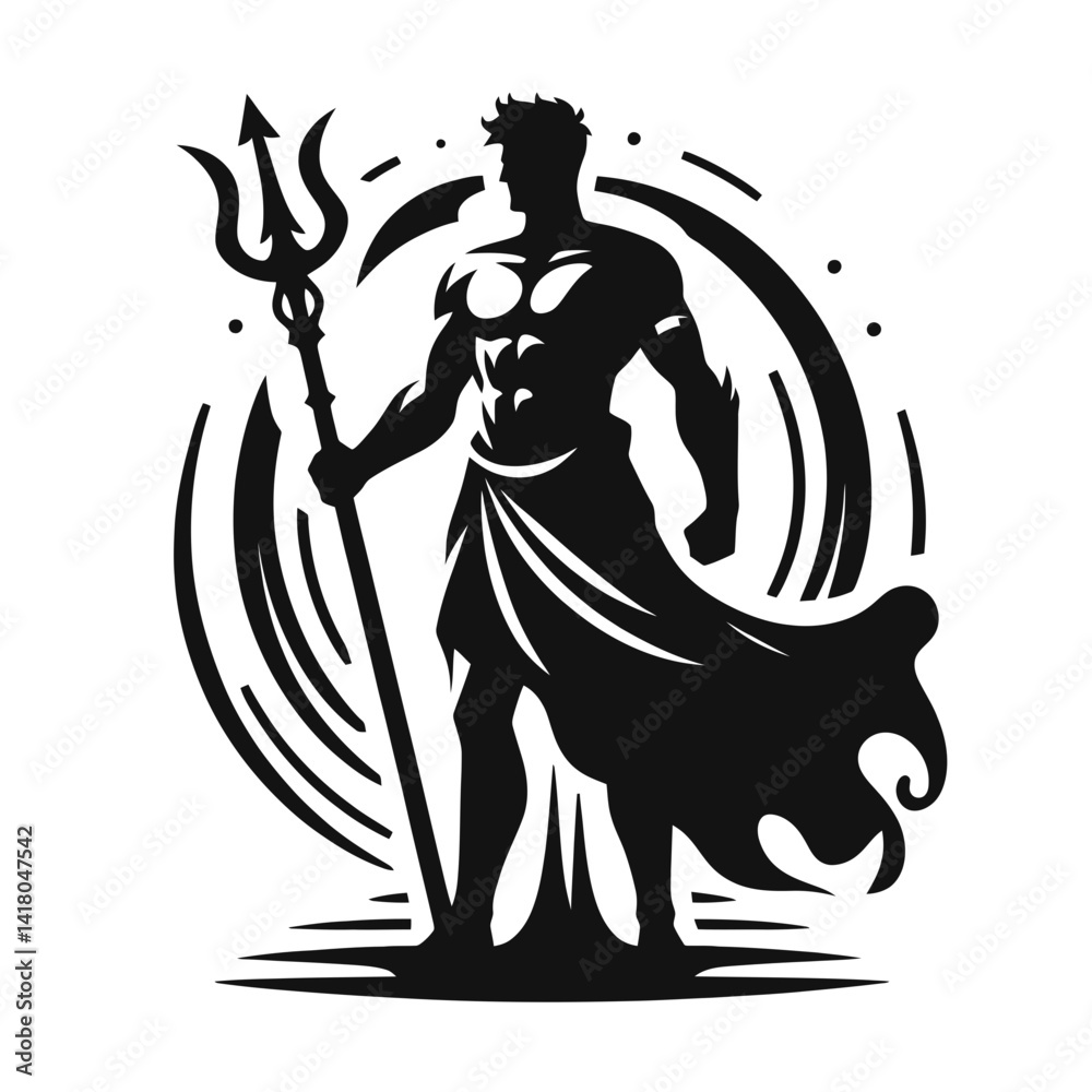 Full Body Silhouette of Ares, God of War, Vector Art on White ...