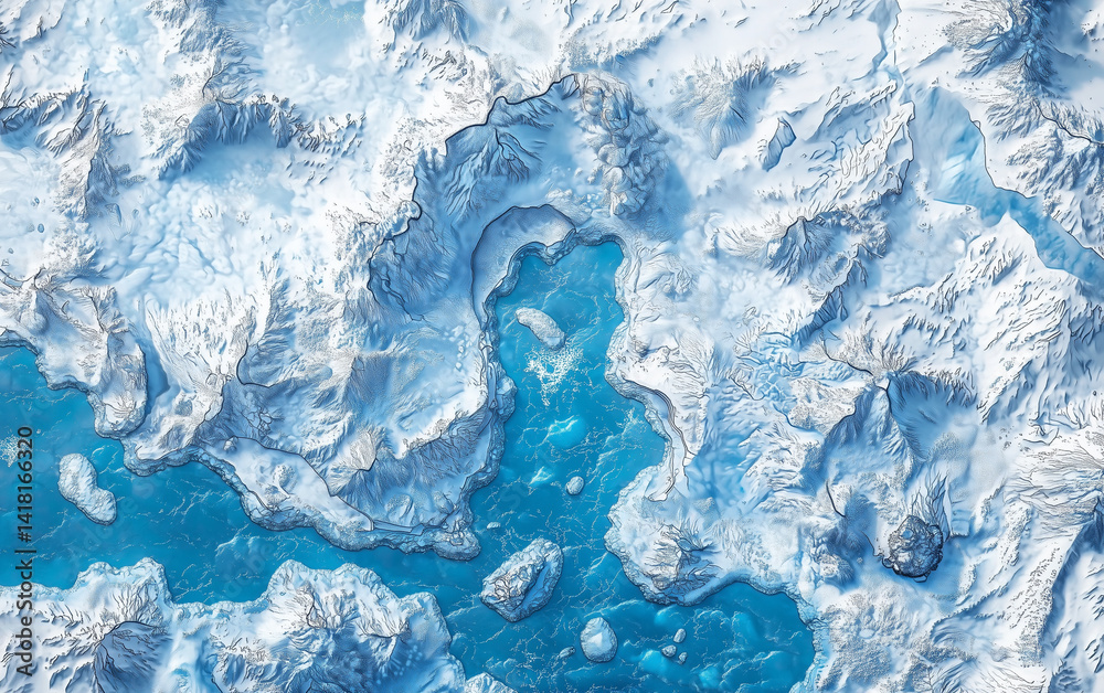 ice world fantasy map, arctic terrain with frozen oceans, icy cliffs ...