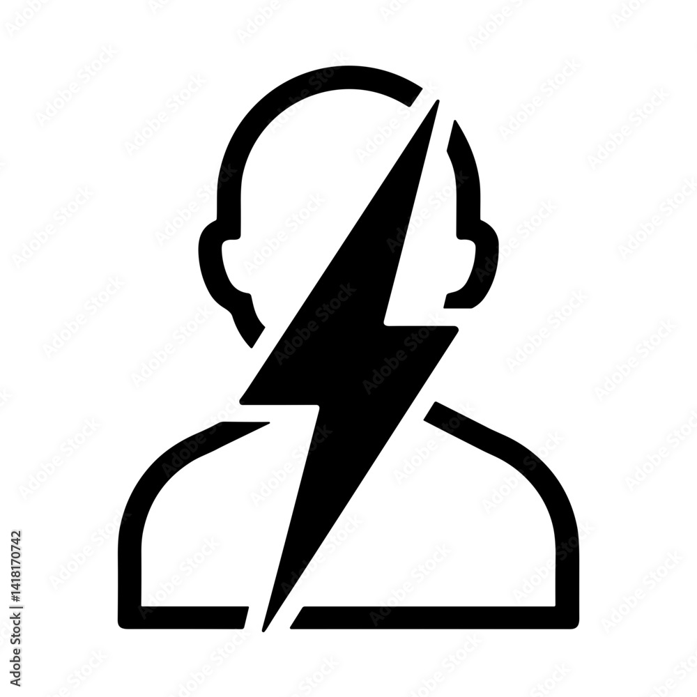 Minimalist avatar icon with lightning bolt across face in bold lines ...