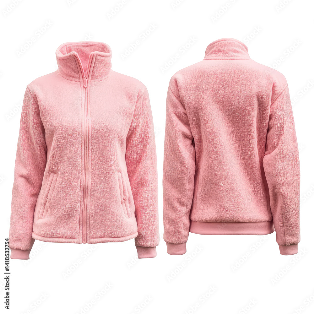 Pink fleece jacket, front and back view Stock Photo | Adobe Stock