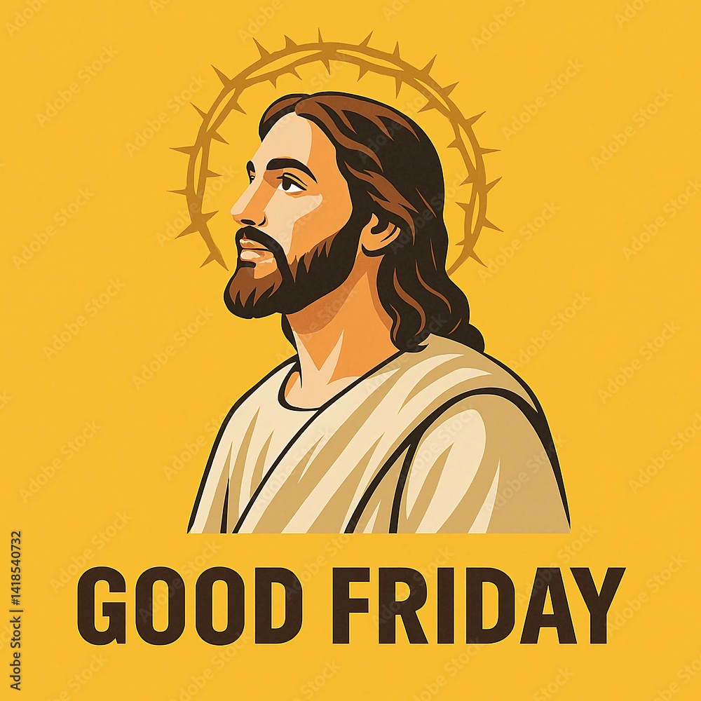 2D Digital Illustration of Jesus Christ with Crown of Thorns and ...