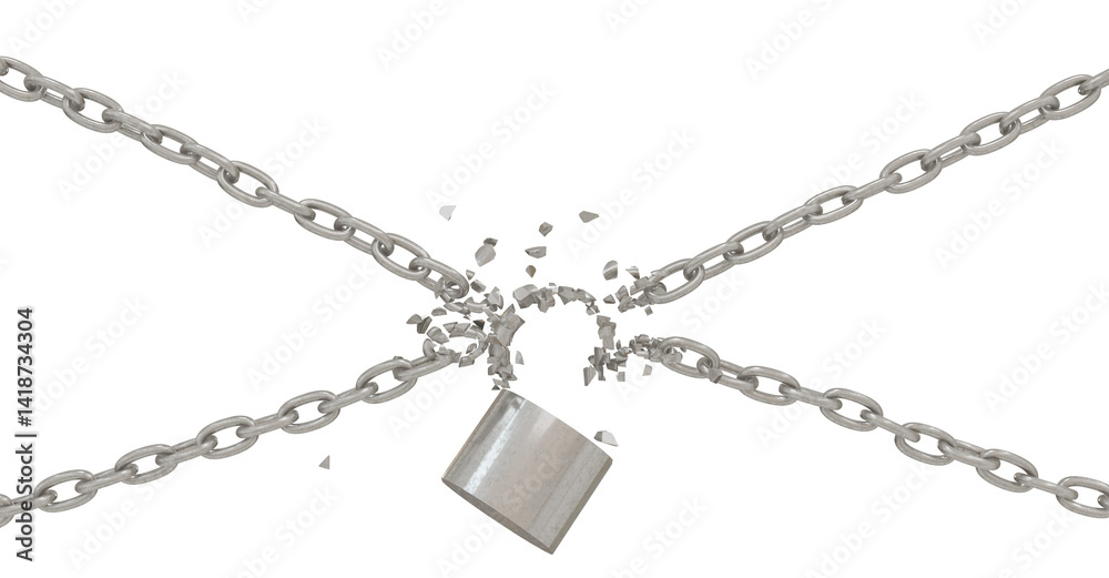 Liberation 3D Render: Broken chains and exploded padlock hook ...