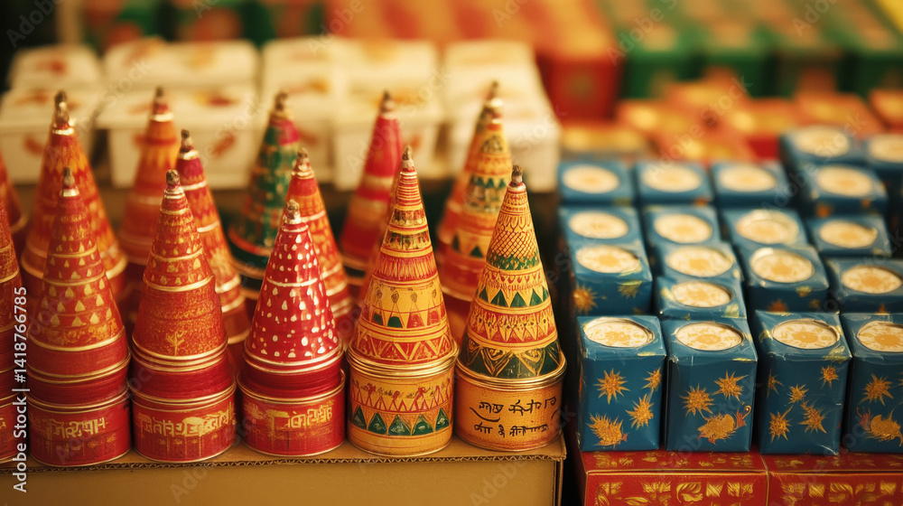 different types of Diwali firecrackers displayed on a table Stock Photo ...
