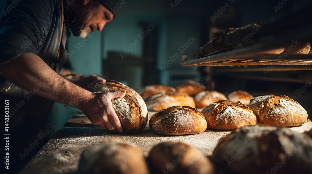 Freshly Baked Sourdough Bread Artisan Baker Bakery Oven Bread Making