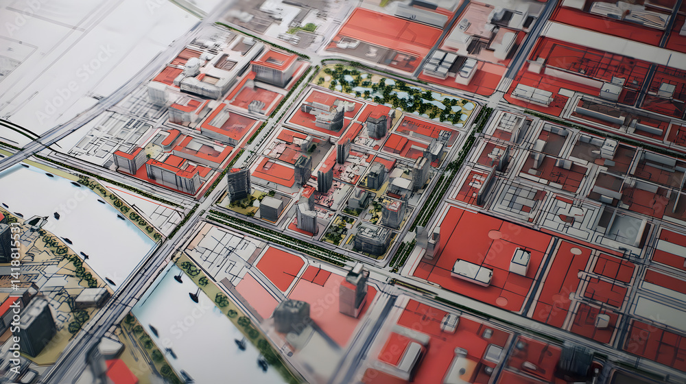 Ilustración de Stock A detailed, technical blueprint showcasing urban ...