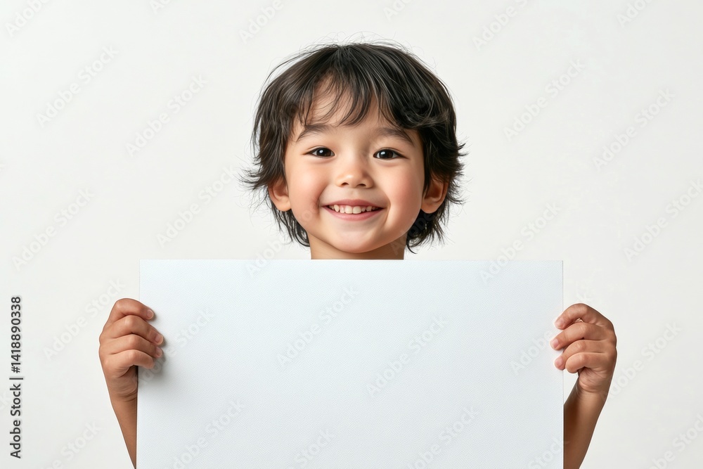 Ad boy pose. Isolated happy laughter boy with black hair on a pure ...