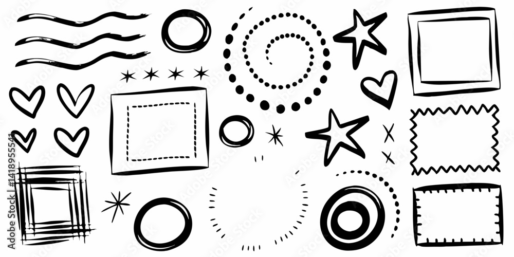 Vector de Stock Hand Drawn Sketchy Frames and Doodles Vector, Black and ...