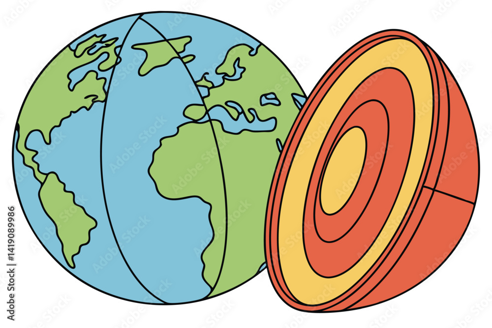 37 Earth globe, cross-section of planet, layers of Earth, colorful ...