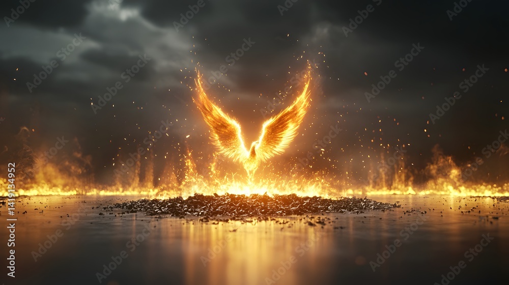Majestic Phoenix Emerging from Flames and Ashes in a Brilliant Display ...