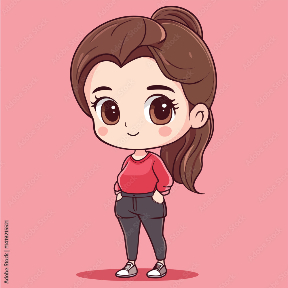 cute Actress girl mascot pfp cartoon no details solid background bright ...