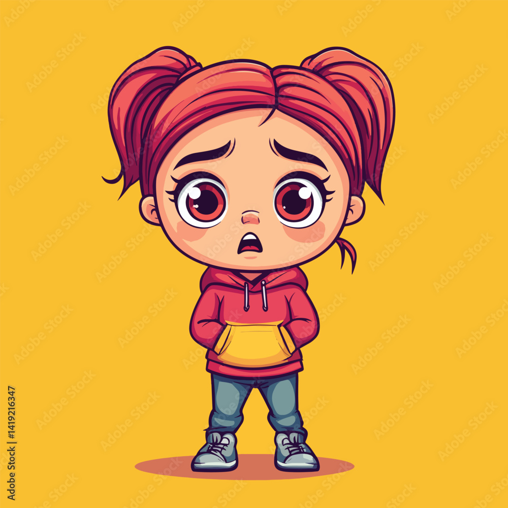 cute afraid girl mascot pfp cartoon no details solid background bright ...