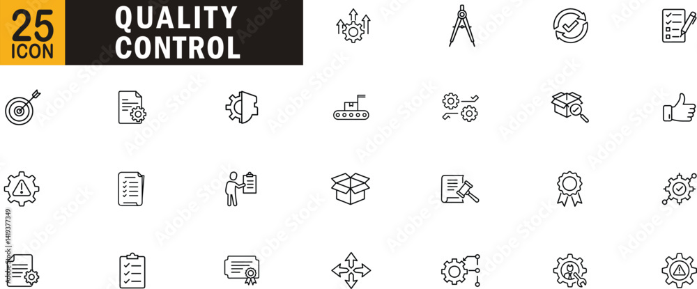 Quality control editable outline icon set. Outline style symbols ...