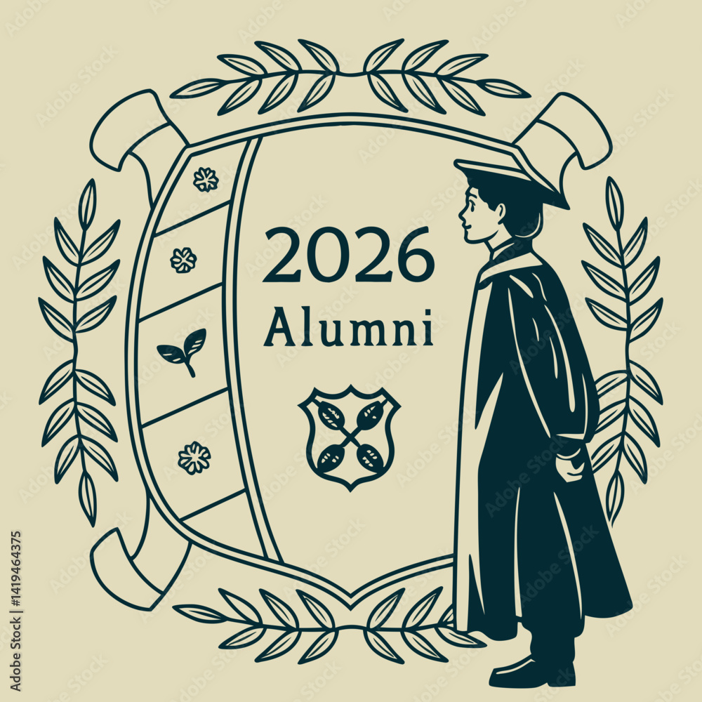 Class Of 2026 Alumni Graduation Design With Laurel Wreath Illustration ...