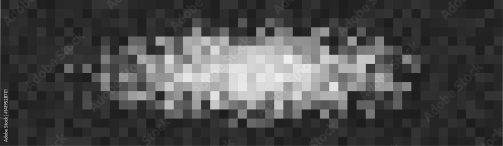 Horizontal pixelated mosaic censor bar, blurred block in grayscale ...