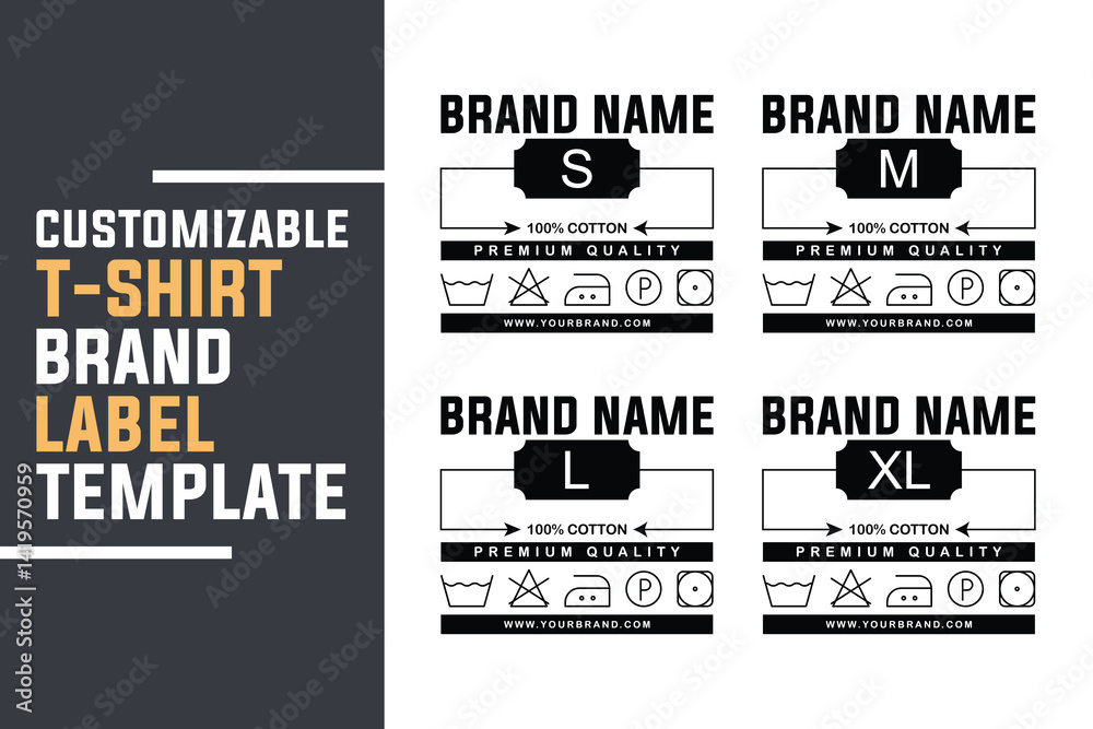 T-Shirt Size Label Template Set. Editable Clothing Tags with Fabric ...