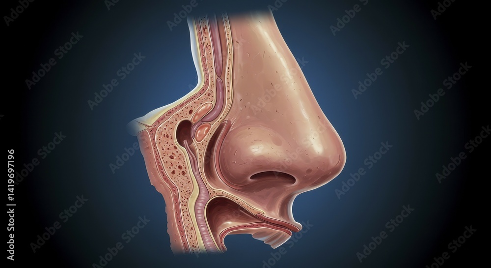 Human Nose Anatomy Illustration Showing Structure with Detailed Cross ...