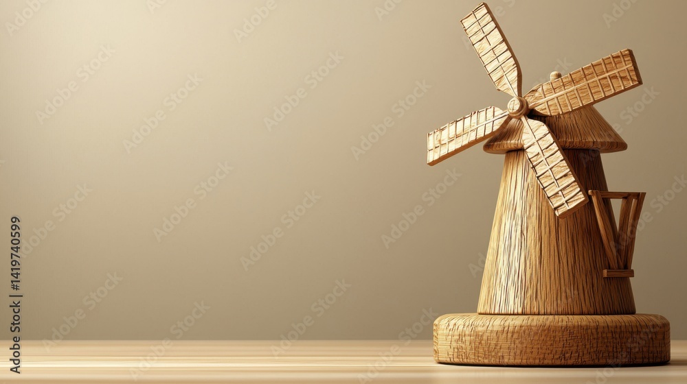 Handcrafted wooden windmill model with detailed blades and base for ...