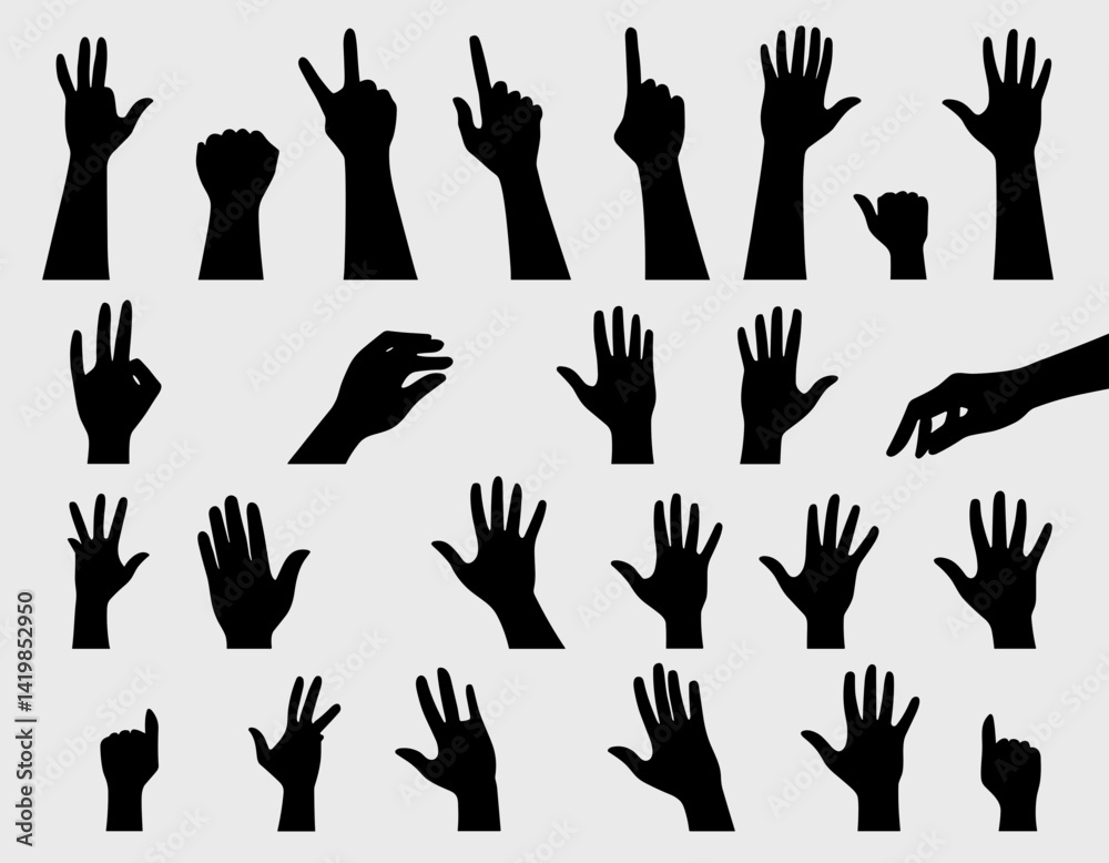 Hand vector silhouette, detailed hand gestures, positions, signs. Ideal ...