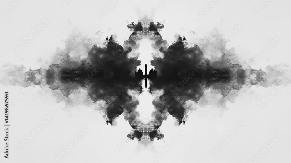 Rorschach inkblot pattern, fantasy art style on a white background ...