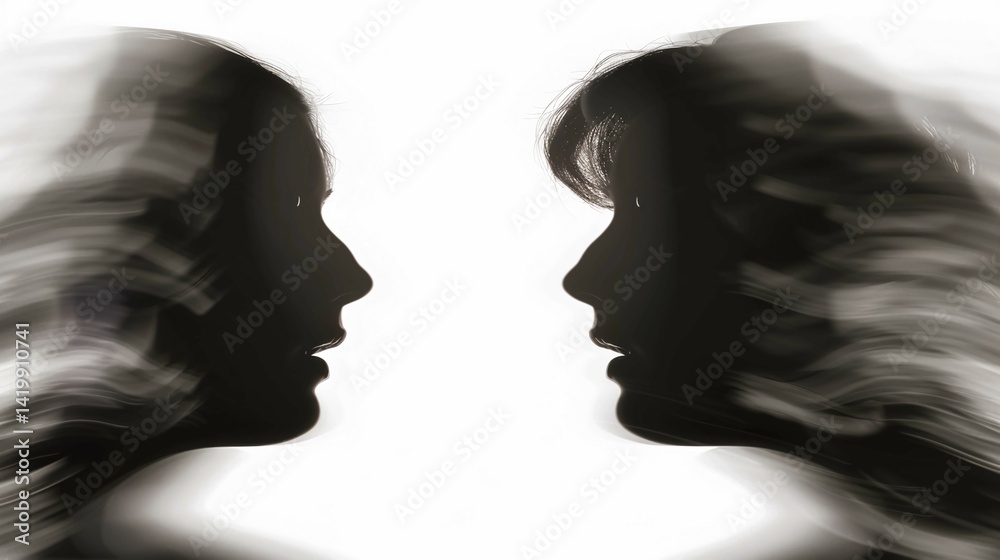 Two gender-neutral silhouettes facing each other with a single ...