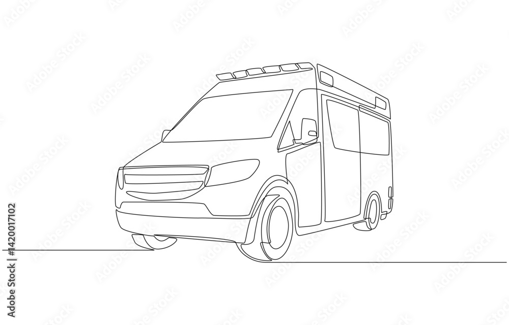 Continuous one line drawing of ambulance car, emergency medical ...