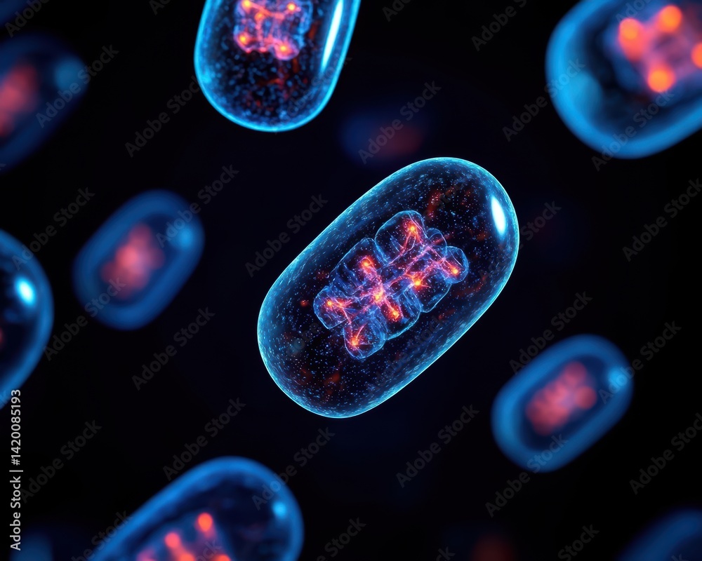 Cellular factory concept, mitochondria seen as tiny energy reactors ...