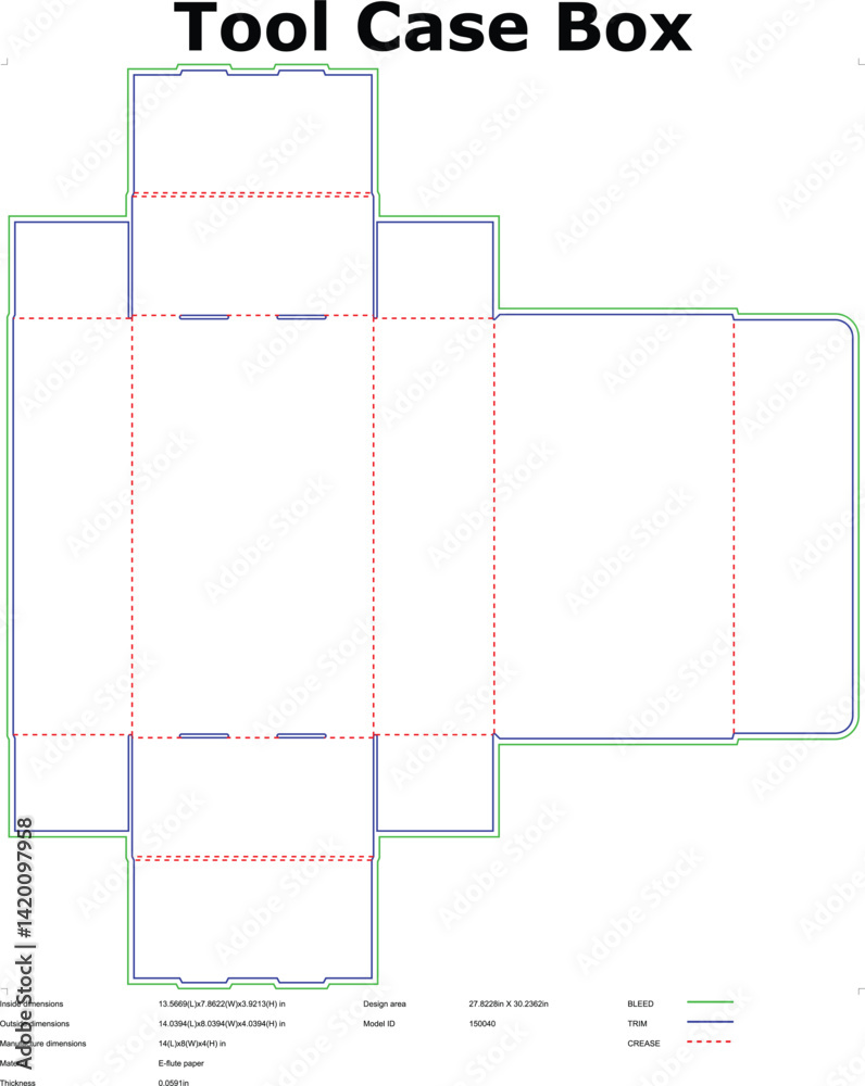 Vector de Stock Tool case box diecut template layout with dimensions ...