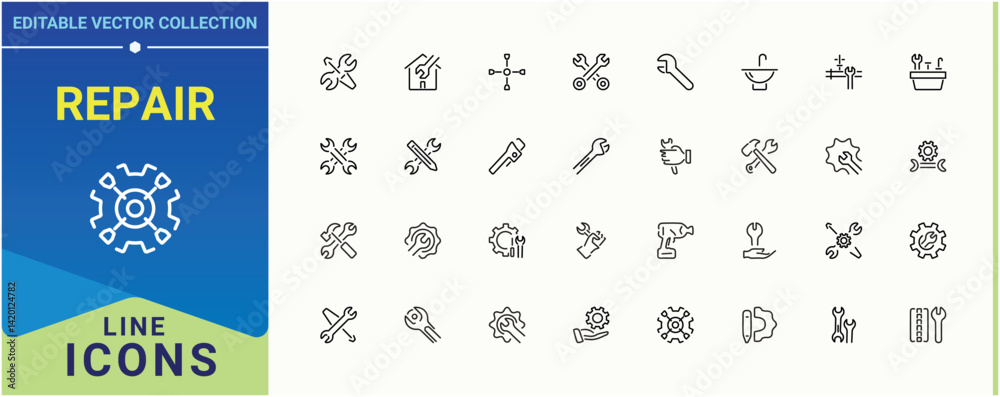 Repair icon set. It contains symbols to tool, engineer, equipment ...