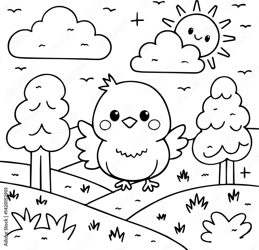 Vector de Stock Cute spring chick line art for kids printable outline ...