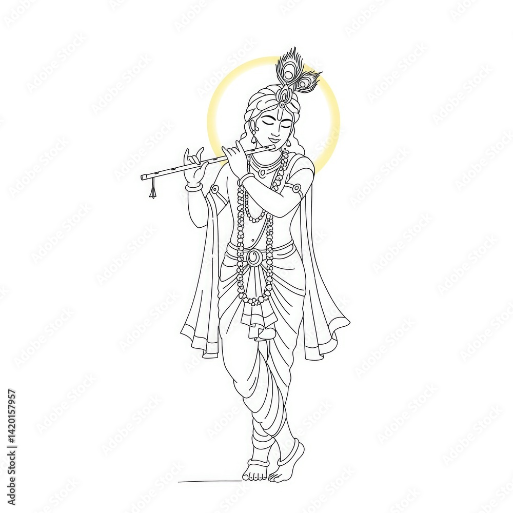krishna line art glowing | minimal hindu god sketch 4k hd | lord ...